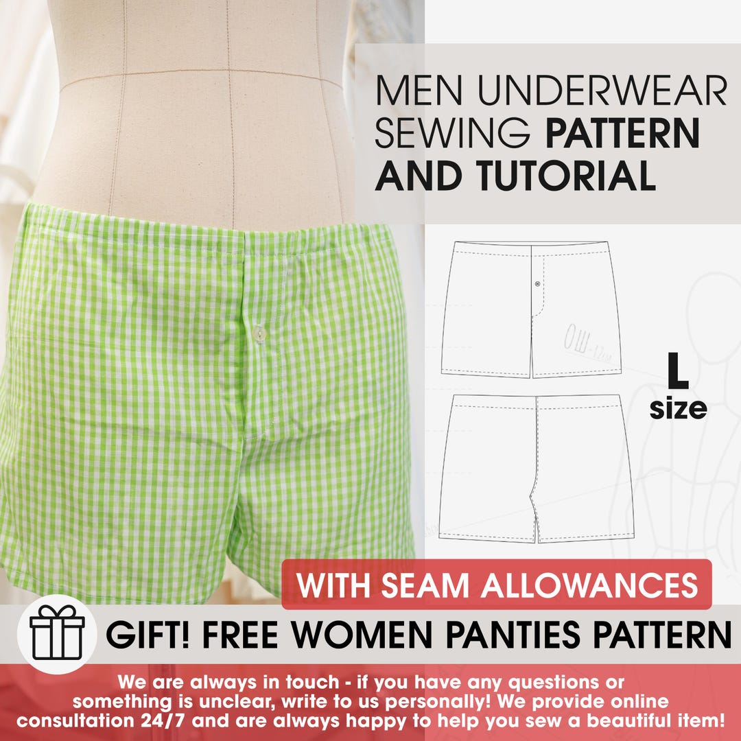 L Size Sewing Pattern Boxer Briefs Men, Mens Shorts Pdf Pattern, Men ...
