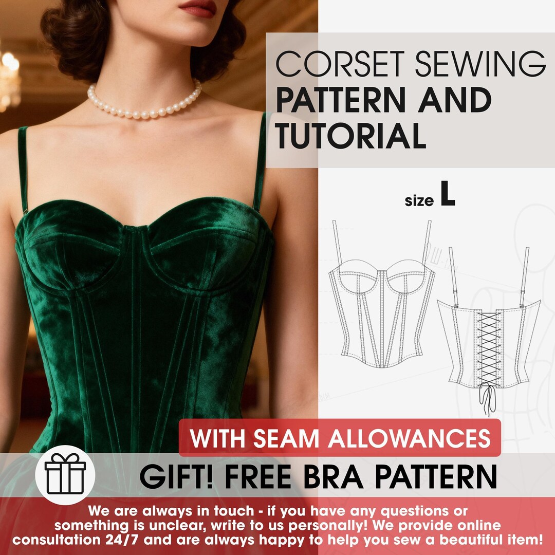 Corset L Size With Cups Pattern, Digital Sewing Patterns Pdf, Guided ...