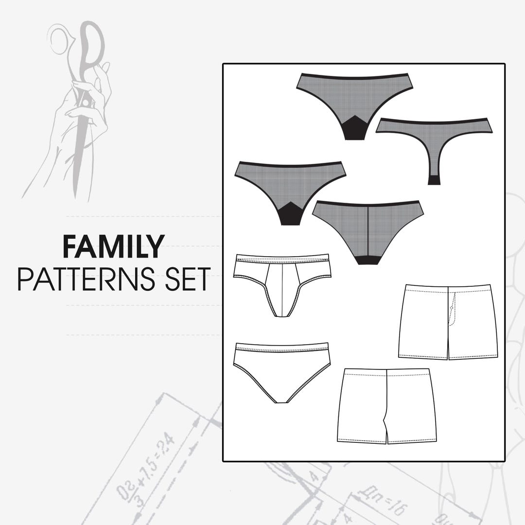 Men and Women Underwear Sewing Patterns Set, Beginner Shorts Digital ...