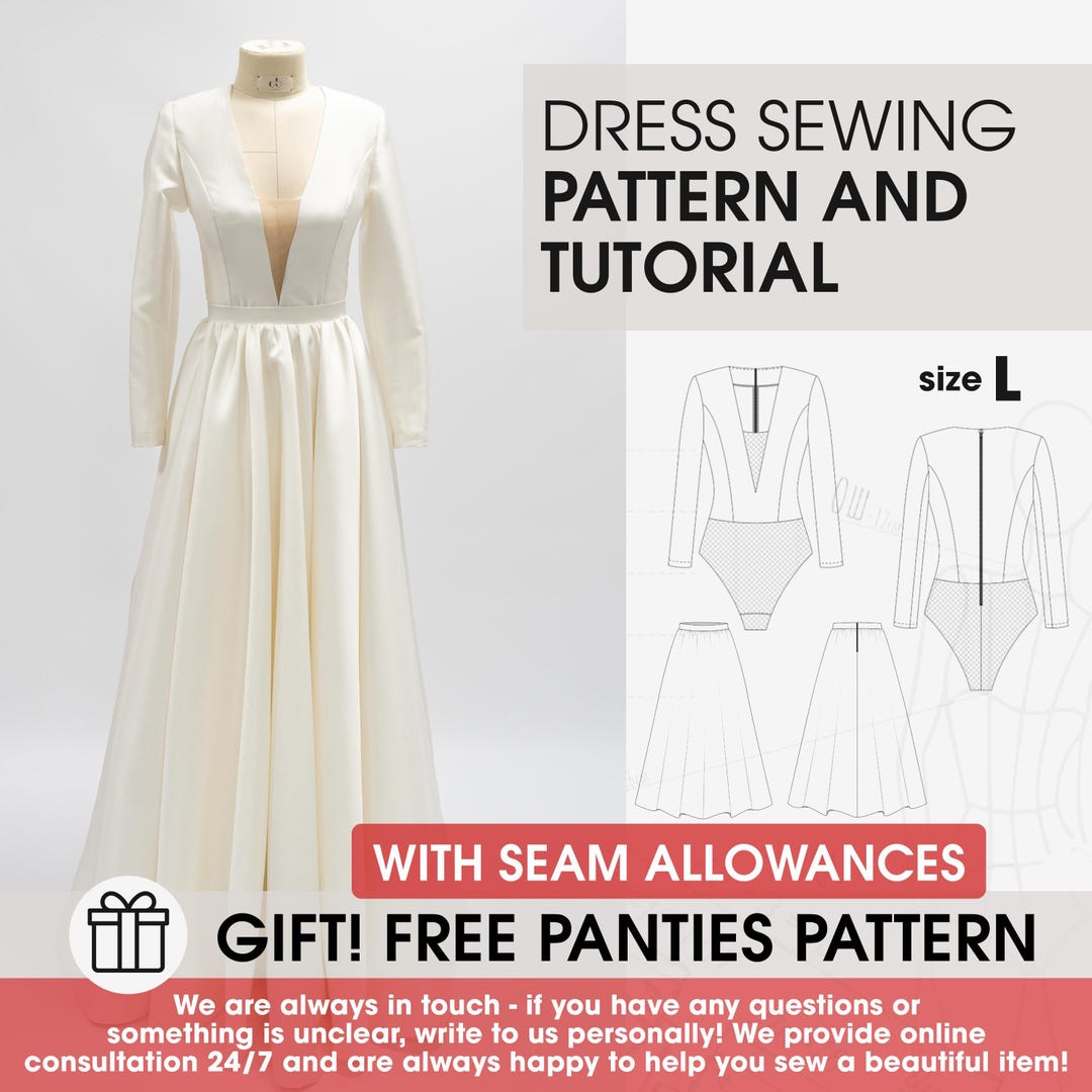 L Size Deep V Cut Prom Maxi Dress With Long Sleeves Sewing Pattern - Etsy