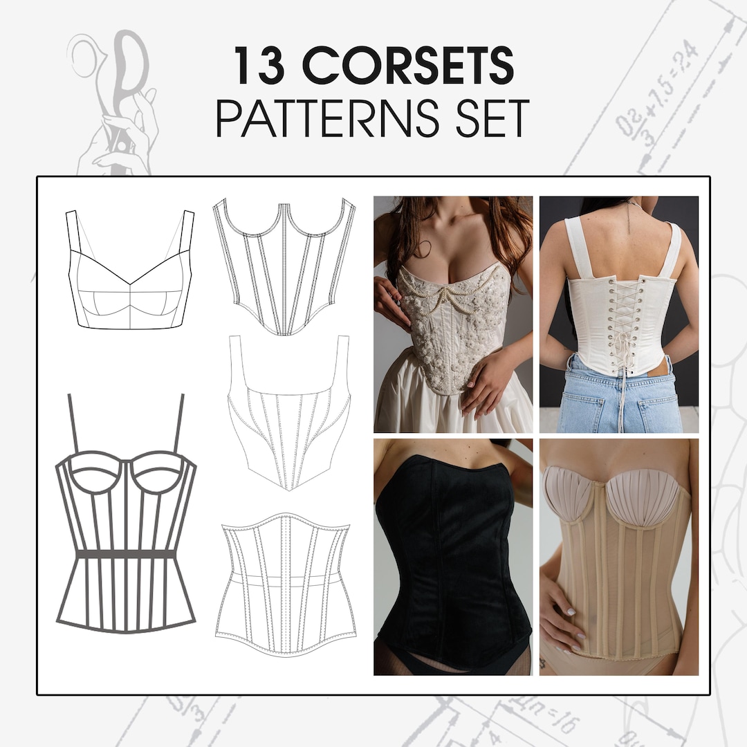 XS-XL Sizes 13 Corsets Sewing Pattern Bundle Set, Belt Prom Corset ...