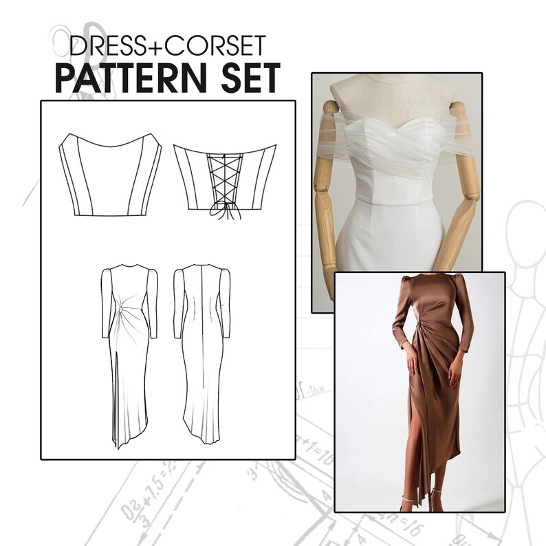 Prom Corset and Dress S Size Sewing Patterns, Silky Gown and Corset ...