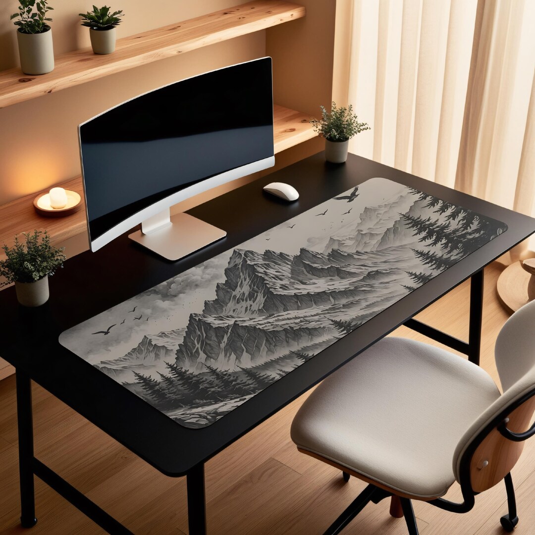 Mountain Range Desk Mat: Pencil Drawn Neoprene Desk Pad - Etsy