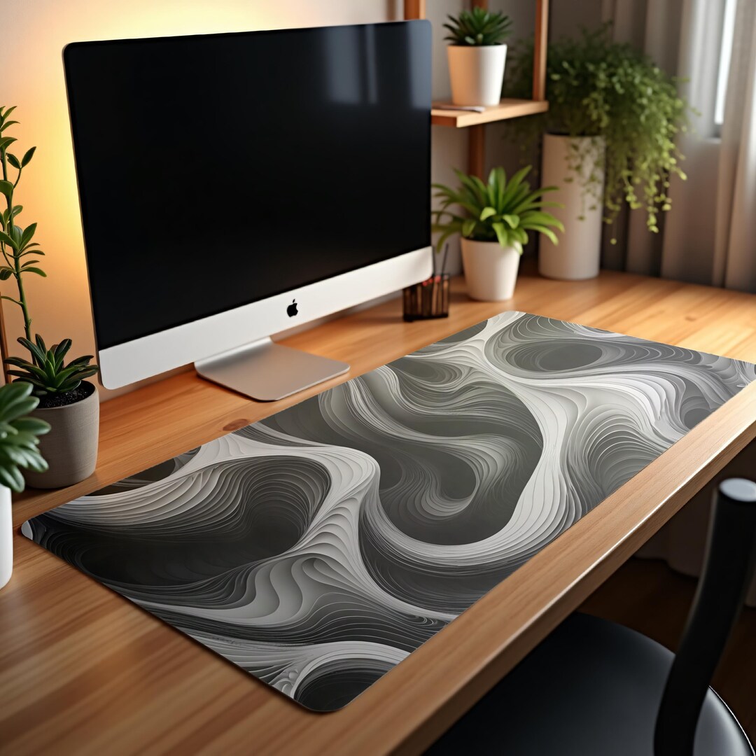 Abstract Monochromatic Desk Mat, Minimalist Black and White Mouse Pad ...