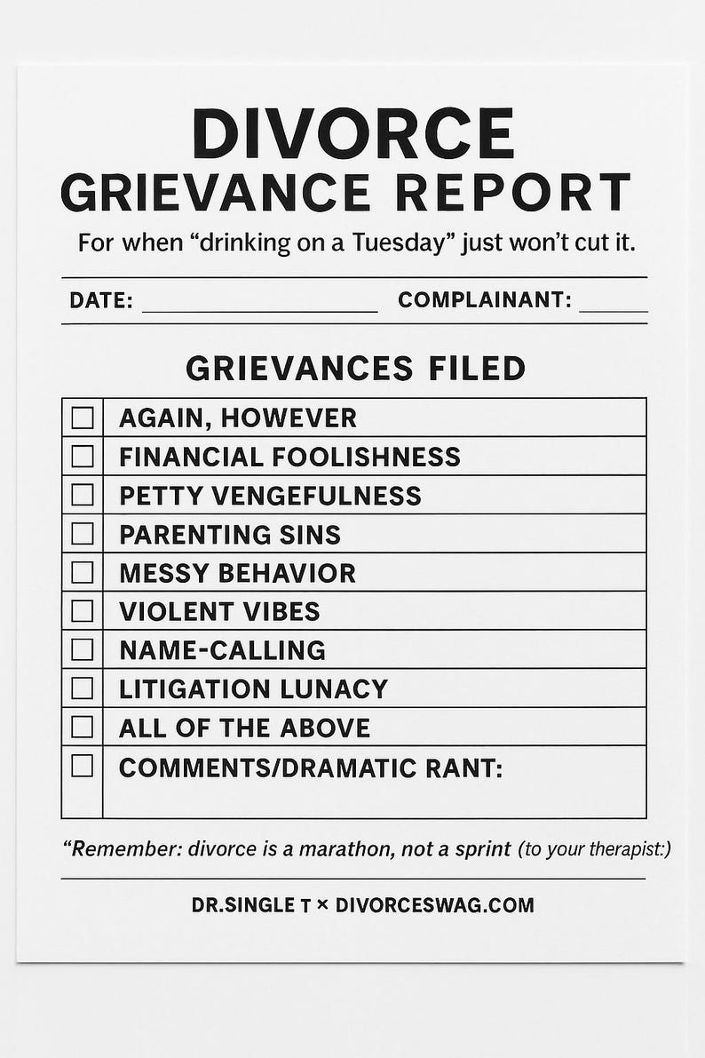 Divorce Grievance Report – Funny Printable Petty Complaint Sheet - Etsy