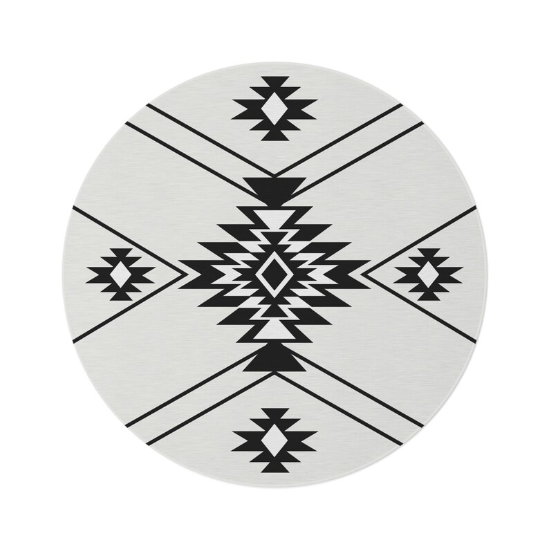 Southwest Tribal Round Rug, Black and Off-white Area Carpet, Home Decor ...