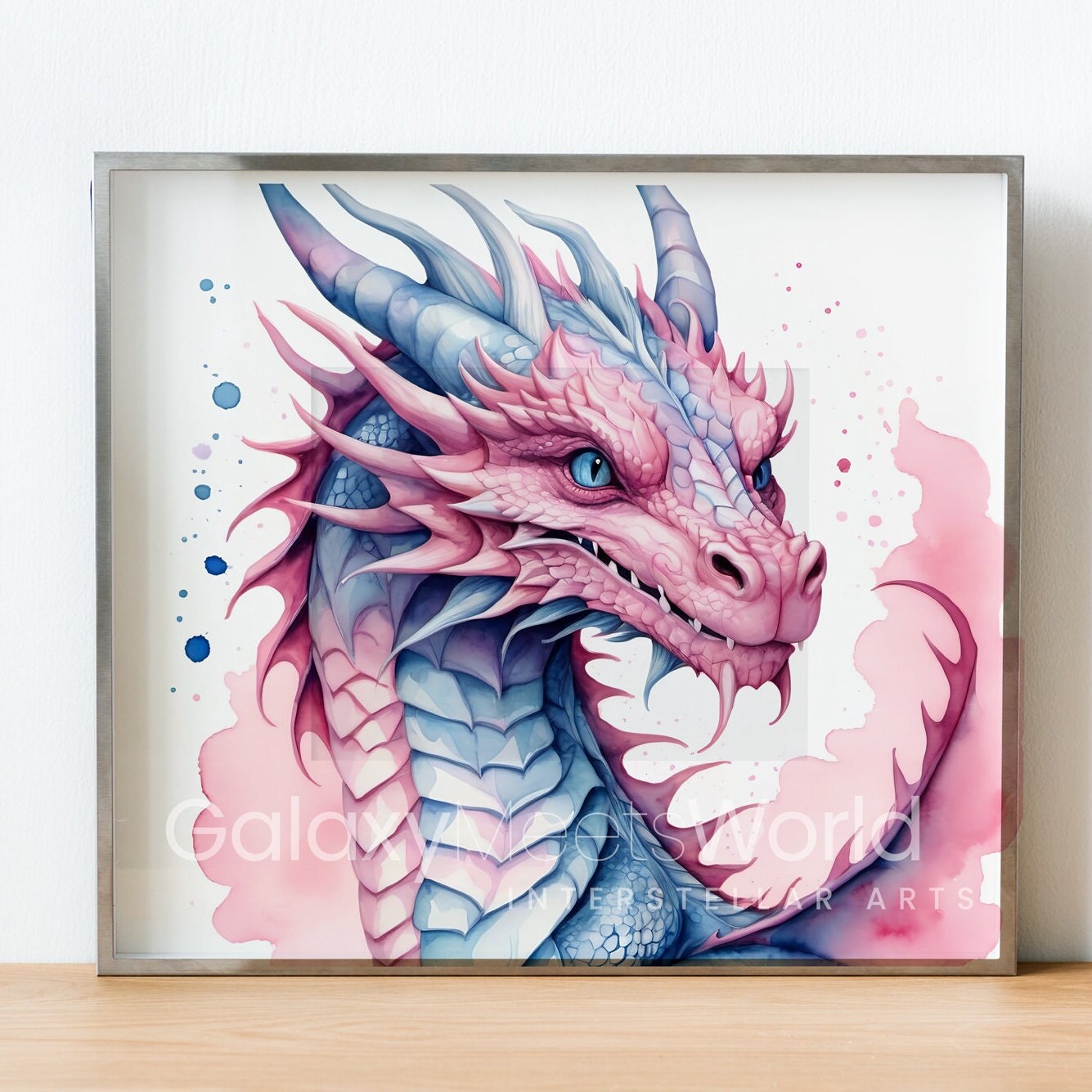 Pastel Watercolour Dragon Digital Wall Art • Pink & Blue Watercolor ...