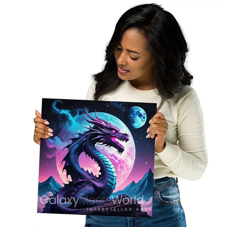 Purple Dragon UNFRAMED PRINT Galactic Dragon in Space Cool Fantasy Wall ...