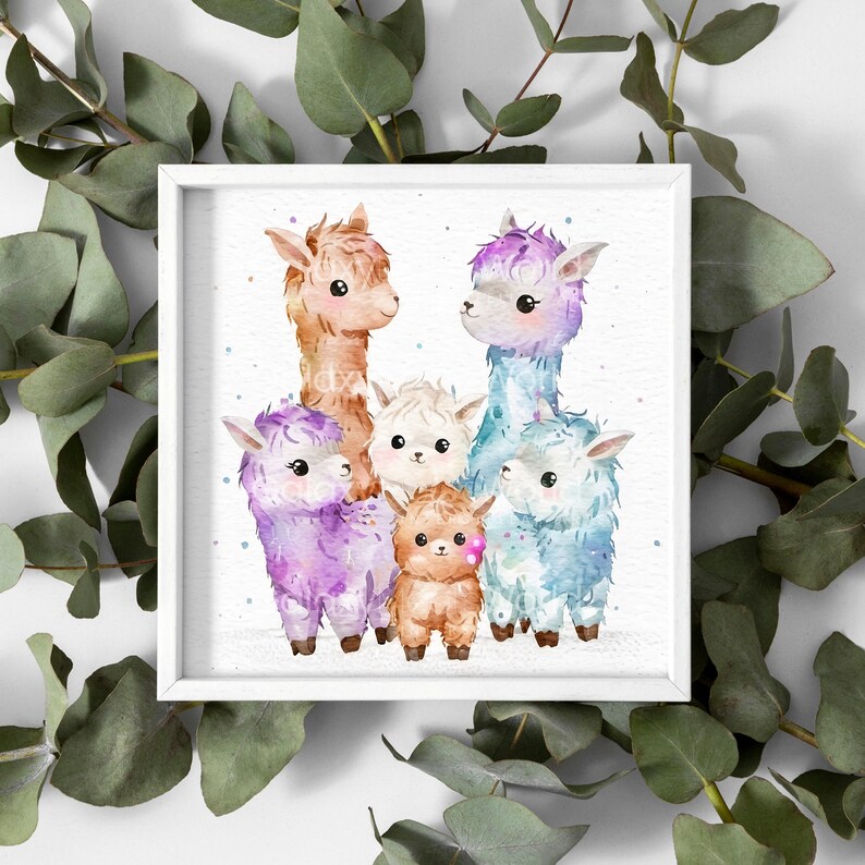 Watercolour Alpaca Family Clipart, Nursery Decor Llamas, Cute Alpaca ...
