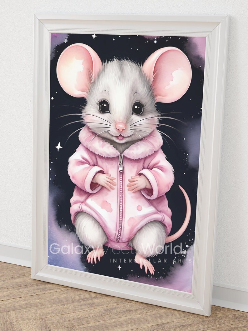 Cute Baby Mouse Printable Poster • Pink Watercolor Nursery Print • Kids ...
