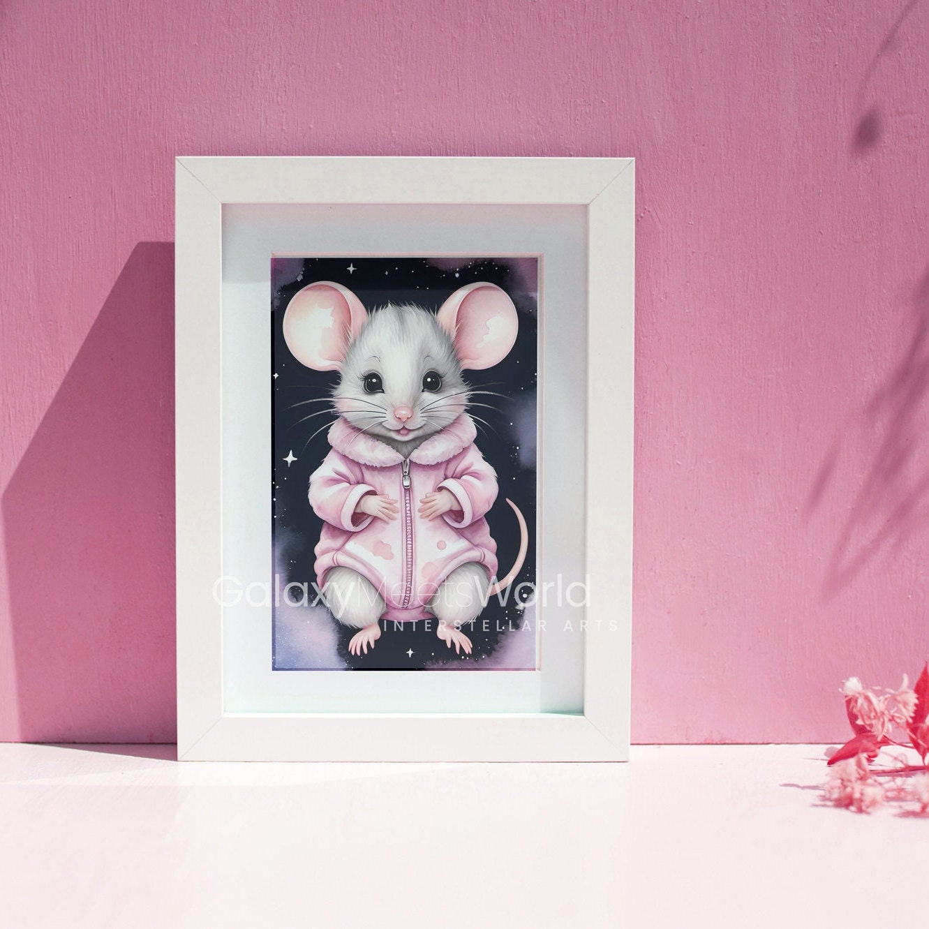 Cute Baby Mouse Printable Poster • Pink Watercolor Nursery Print • Kids ...