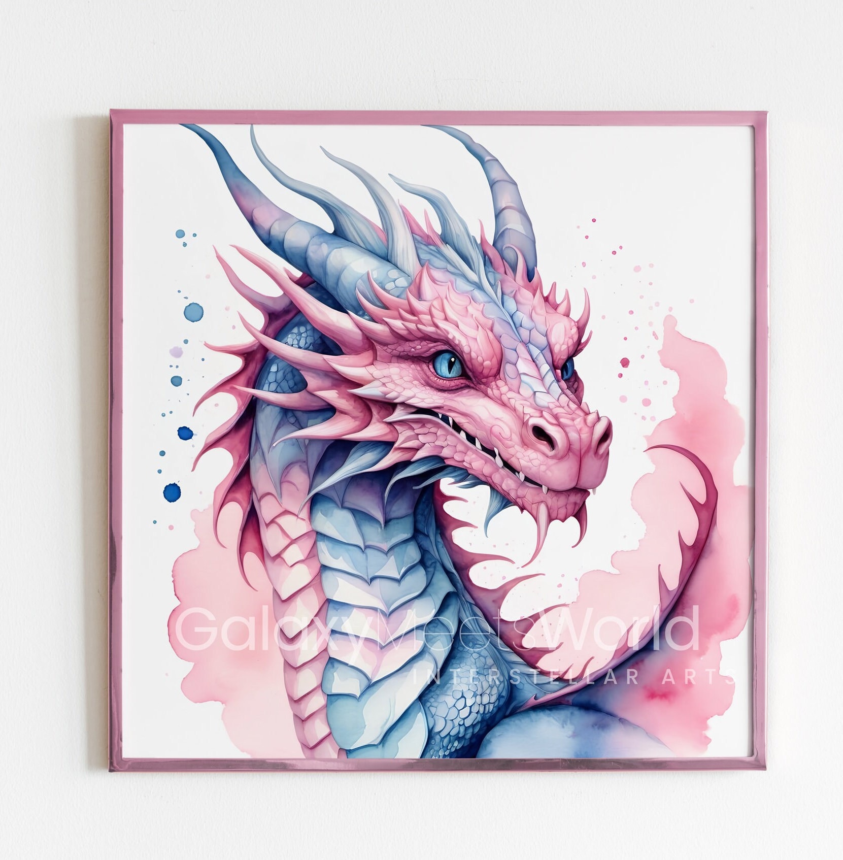 Pastel Watercolour Dragon Digital Wall Art • Pink & Blue Watercolor ...