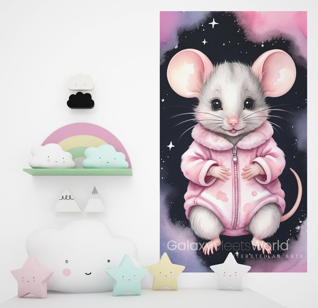 Cute Baby Mouse Printable Poster • Pink Watercolor Nursery Print • Kids ...