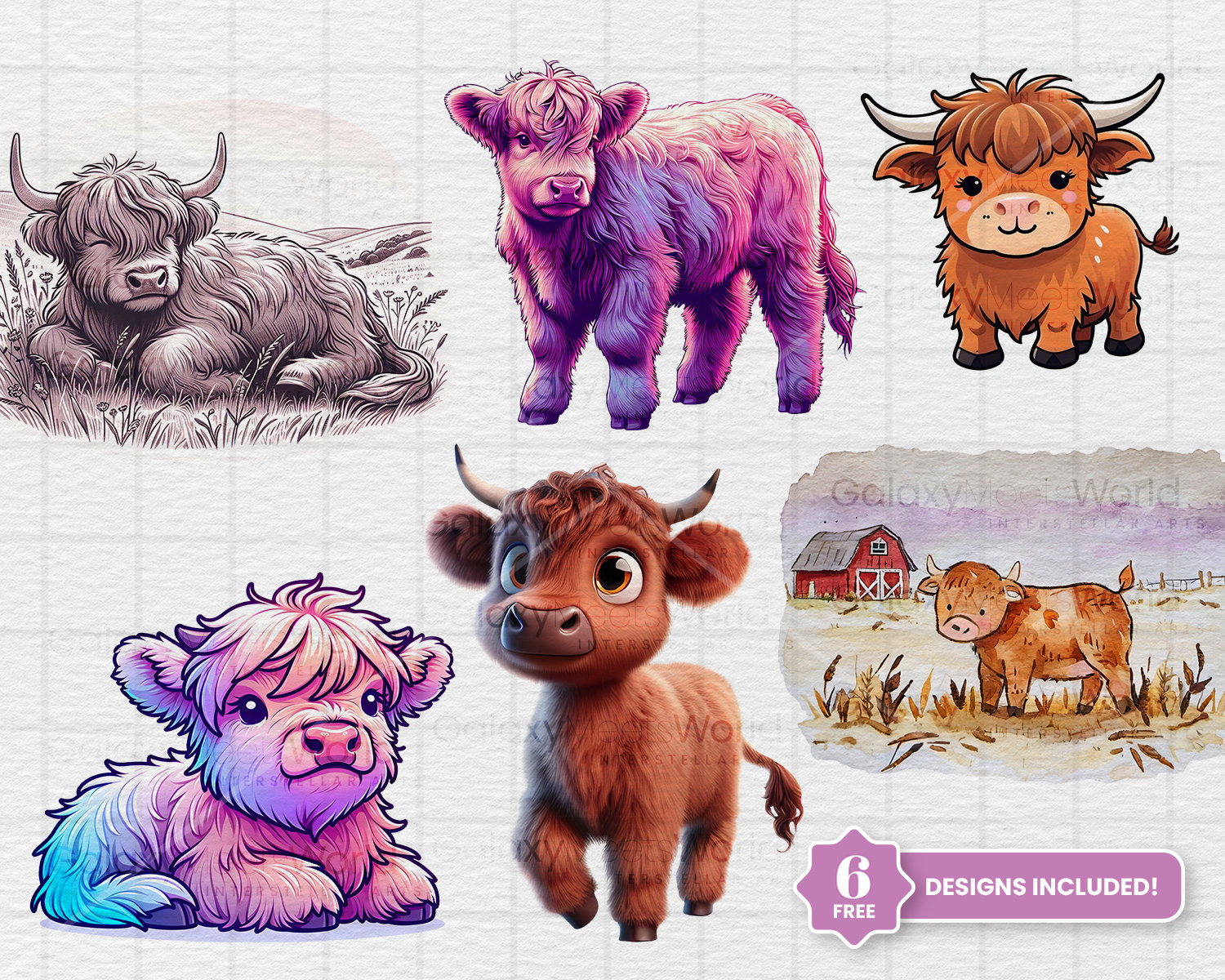 Baby Highland Cow Sleeping PNG Clipart: Farm Nursery Art (digital ...