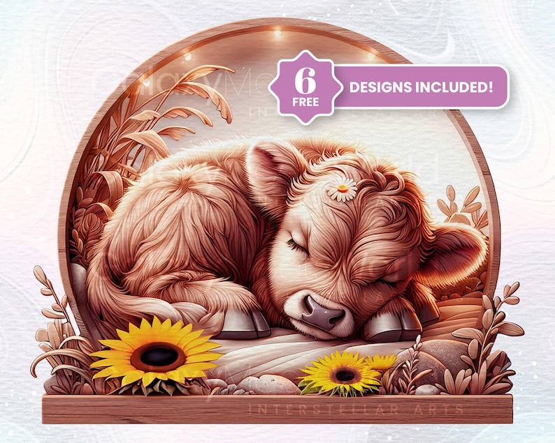 Baby Highland Cow Sleeping PNG Clipart: Farm Nursery Art (digital ...