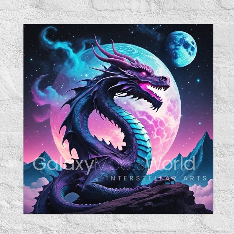 Purple Dragon UNFRAMED PRINT Galactic Dragon in Space Cool Fantasy Wall ...