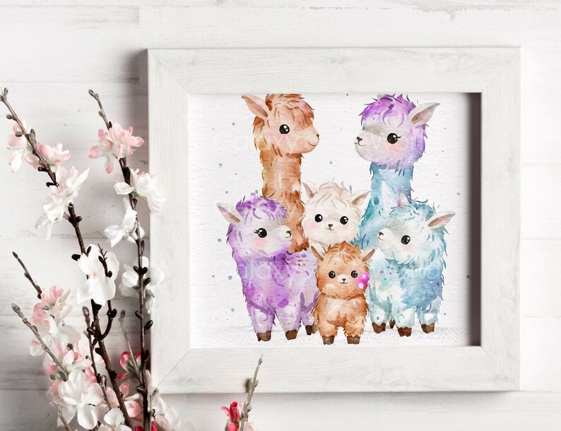 Watercolour Alpaca Family Clipart, Nursery Decor Llamas, Cute Alpaca ...
