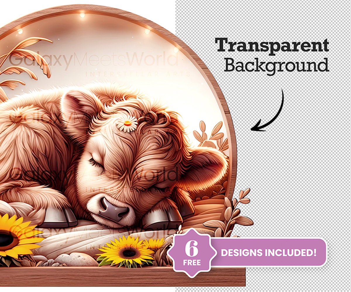 Baby Highland Cow Sleeping PNG Clipart: Farm Nursery Art (digital ...