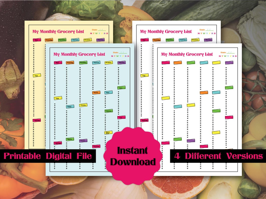 Printable Monthly Grocery List | Printable | Shopping List |meal ...
