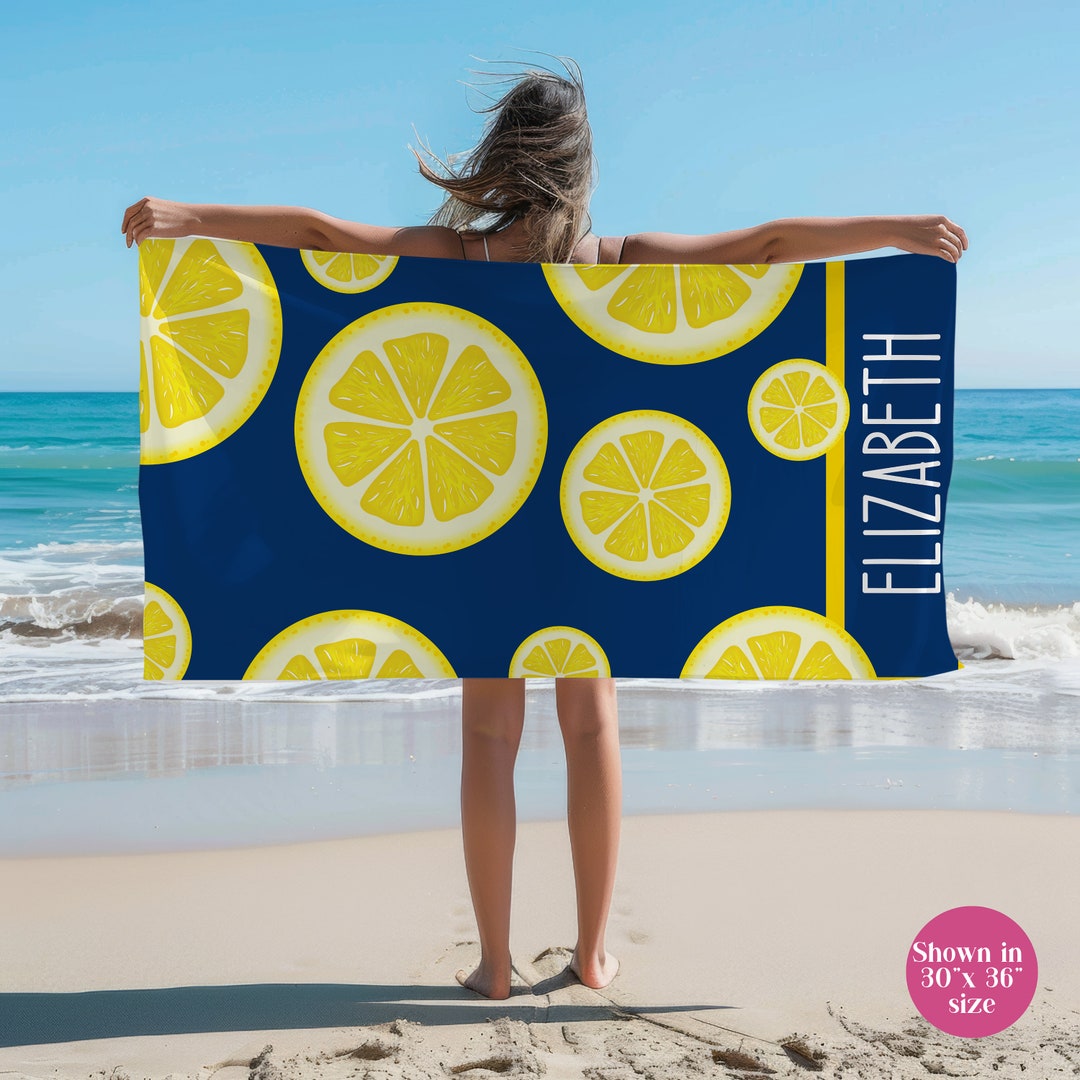 Personalized Lemon Beach Towel, Custom Lemon Pool Towel, Colorful Beach ...