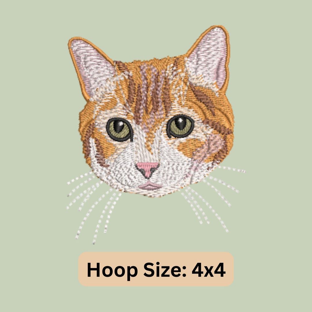 Orange and White Cat Embroidery Design, Realistic Orange Domestic ...