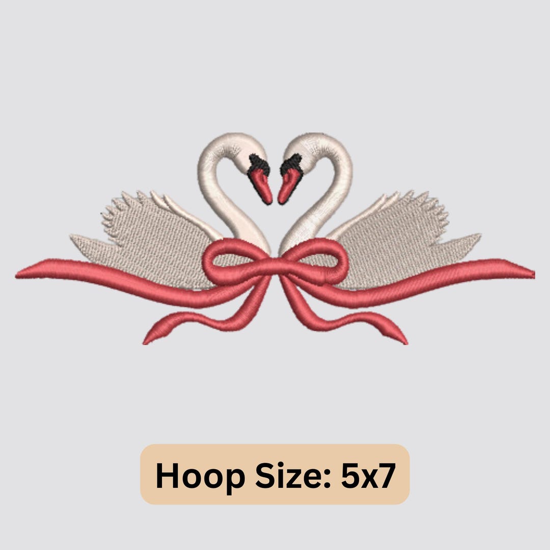 Coquette Swans and Bow Embroidery Design, White Swans and Pink Bow ...
