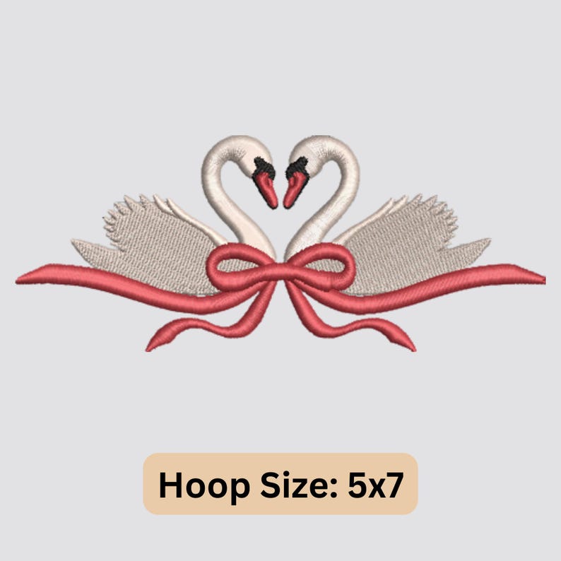 Coquette Swans and Bow Embroidery Design, White Swans and Pink Bow ...