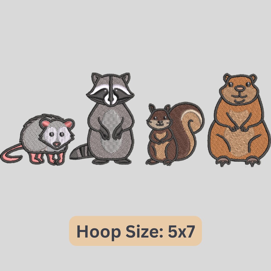 Woodland Animals Border Embroidery Design, Opossum, Raccoon, Squirrel ...