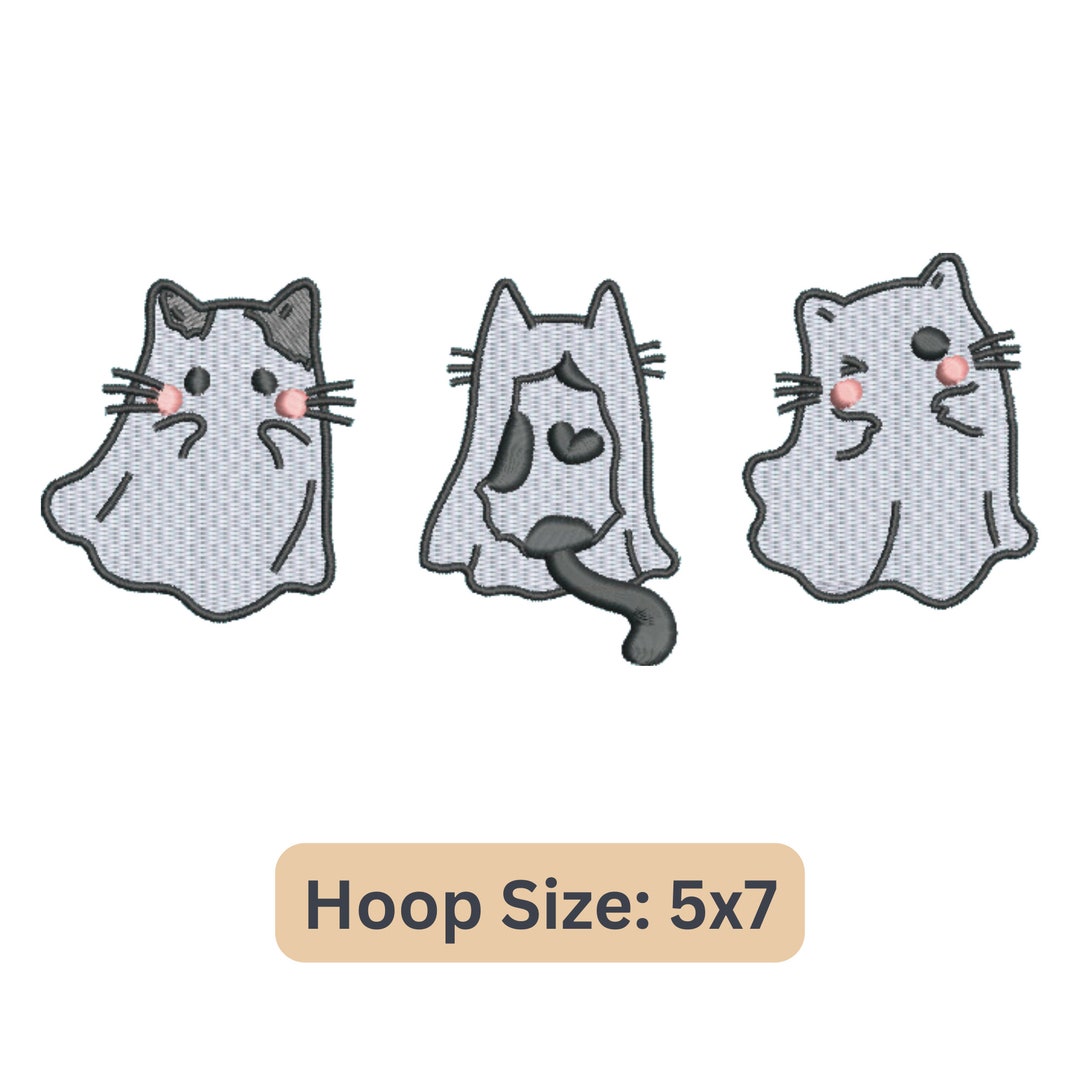 Ghost Cat Border Embroidery Design, Spooky Ghost Kitties Embroidery ...