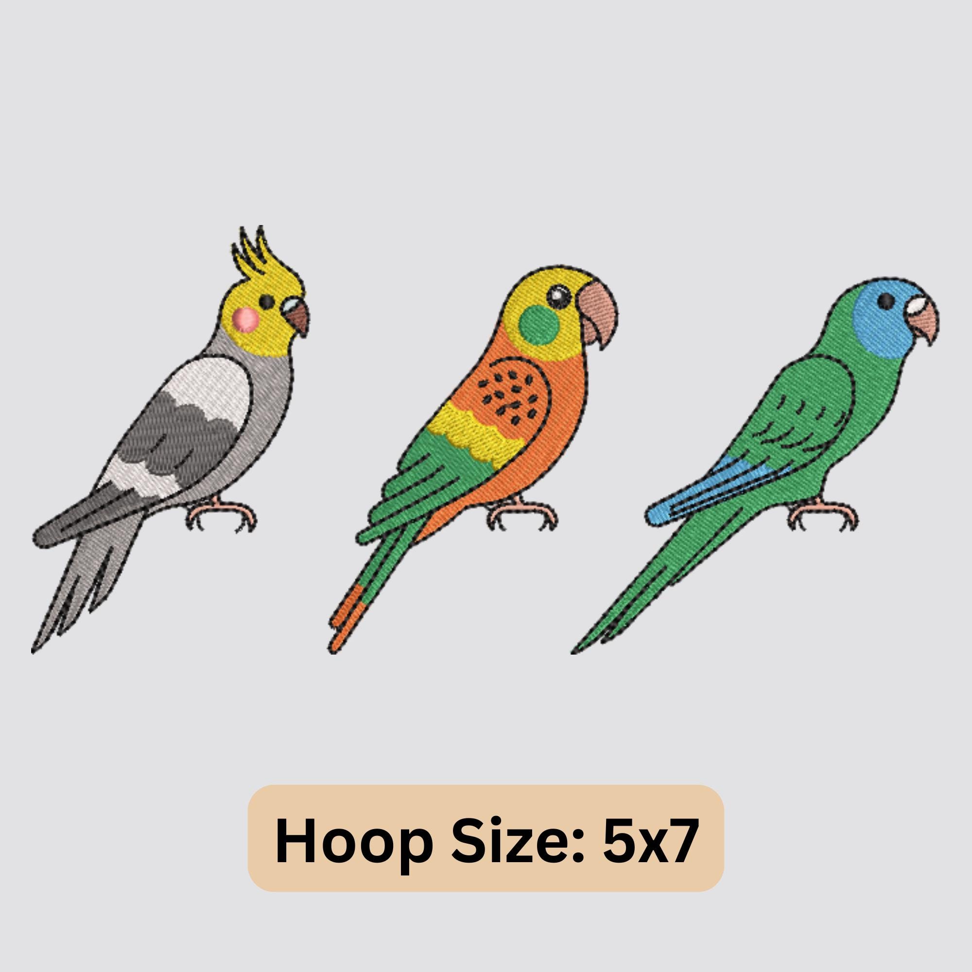 Cockatiel, Sun Conure and Parrot Border Embroidery Design, Tropical ...