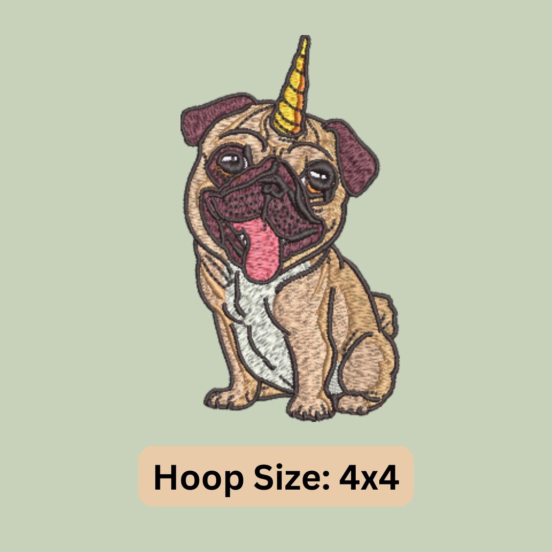 Unicorn Pug Embroidery Design, Magical Pug Embroidery File, Kawaii Pug ...