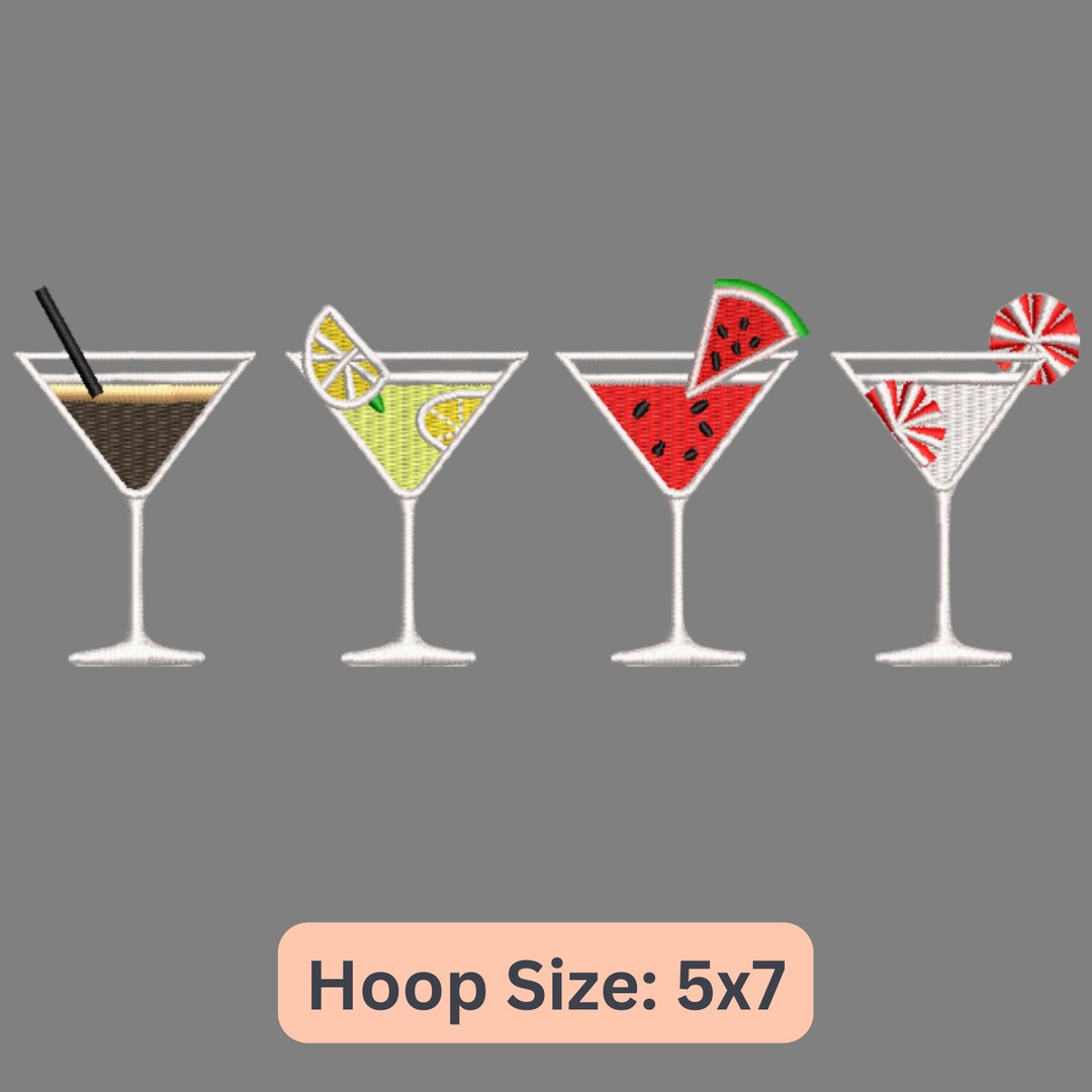 Martini Drinks Embroidery Design, Martini Glasses Embroidery File ...