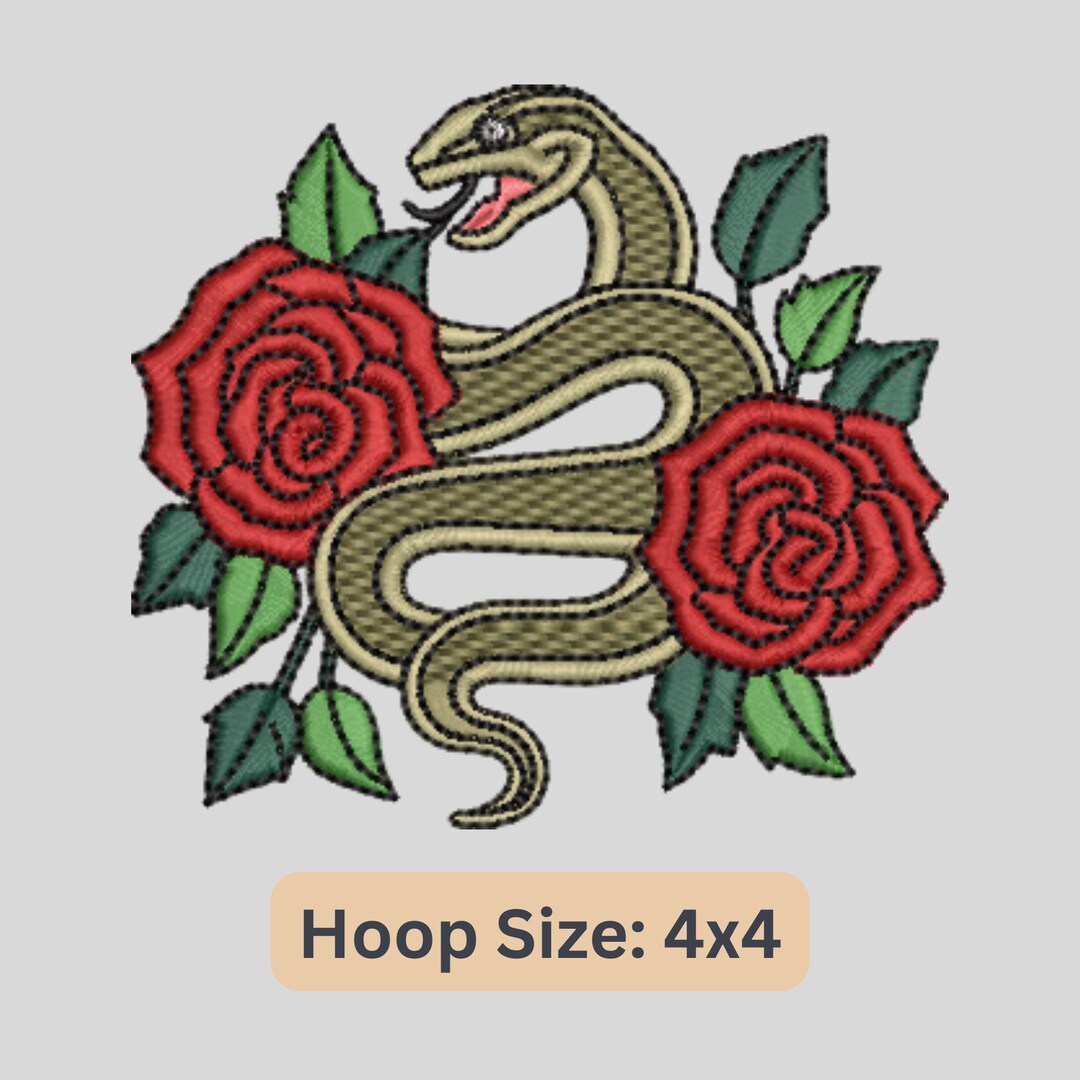 Floral Snake Embroidery Design, Snake Tattoo Embroidery File, Multiple ...