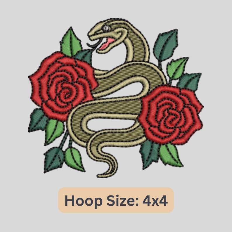 Floral Snake Embroidery Design, Snake Tattoo Embroidery File, Multiple ...