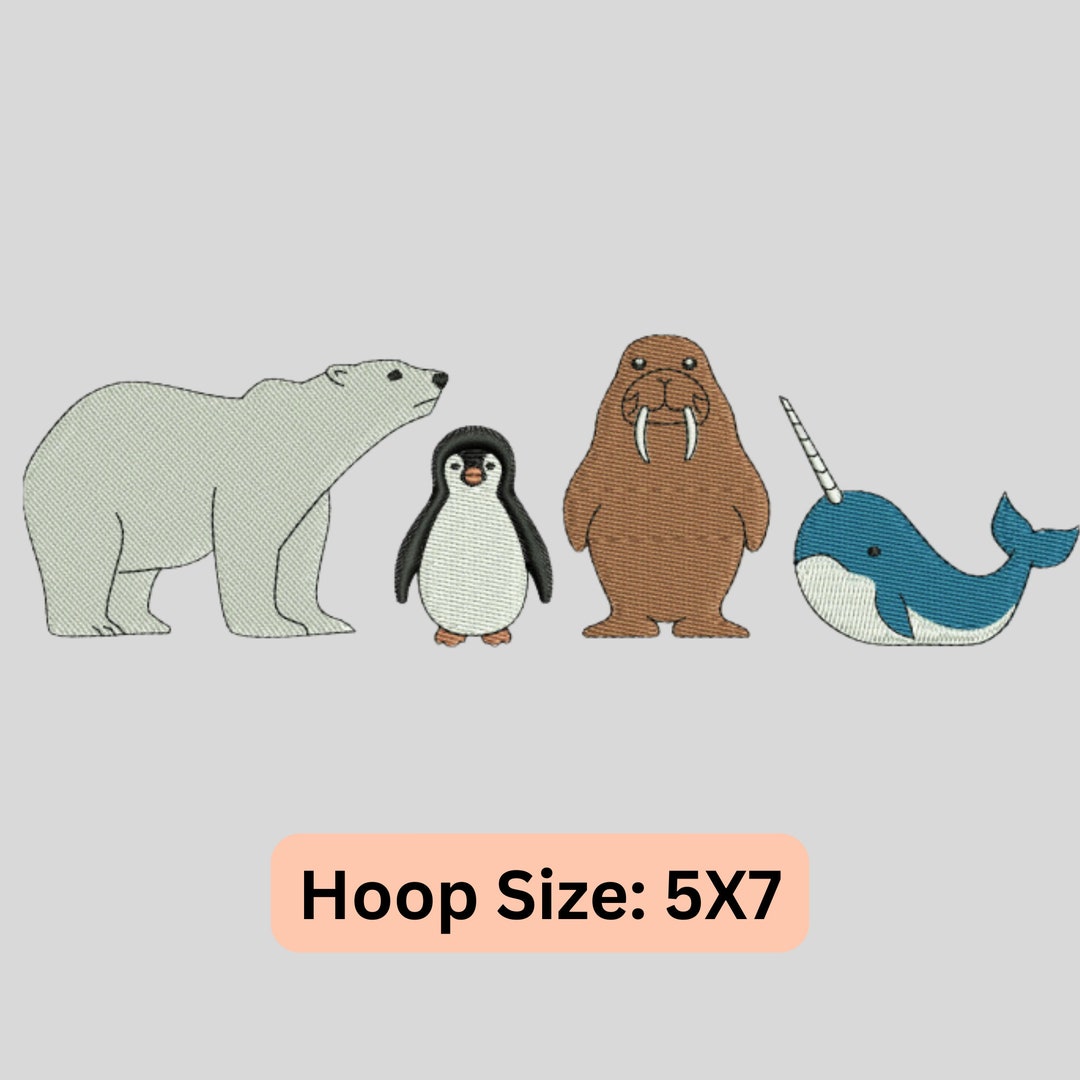 Arctic Animals Border Embroidery Design, Polar Bear, Penguin, Walrus ...