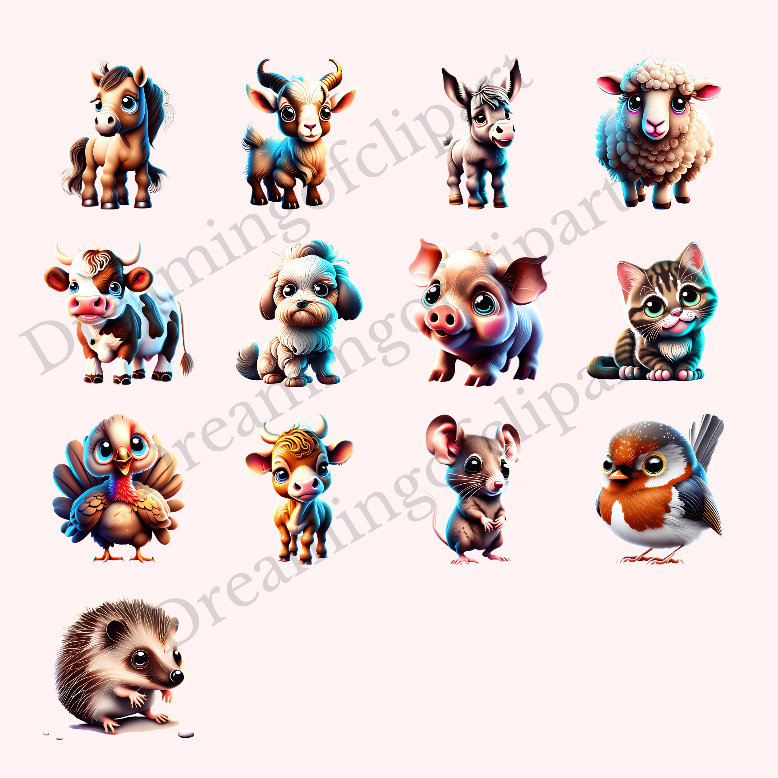 Cute Farm Animals PNG SVG Clip Art| Woodland Baby Shower Nursery PNG ...