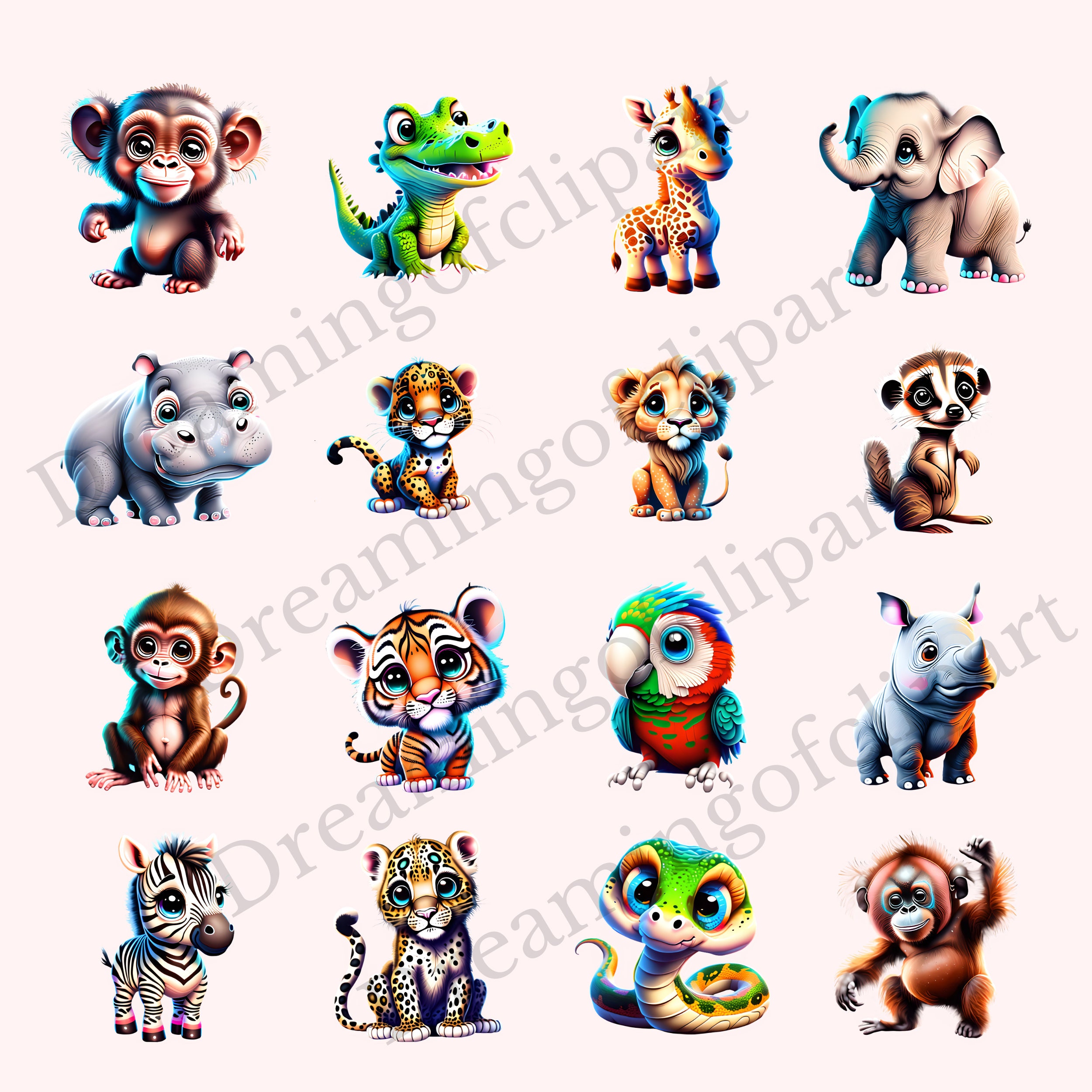 Cute Jungle Animals PNG Clip Art Safari Babyshower Nursery PNG Woodland ...