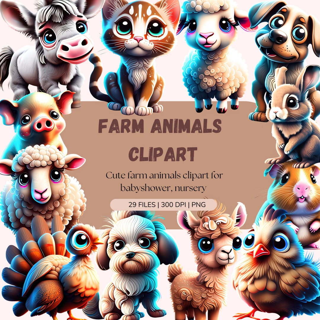 Cute Farm Animals PNG SVG Clip Art| Woodland Baby Shower Nursery PNG ...