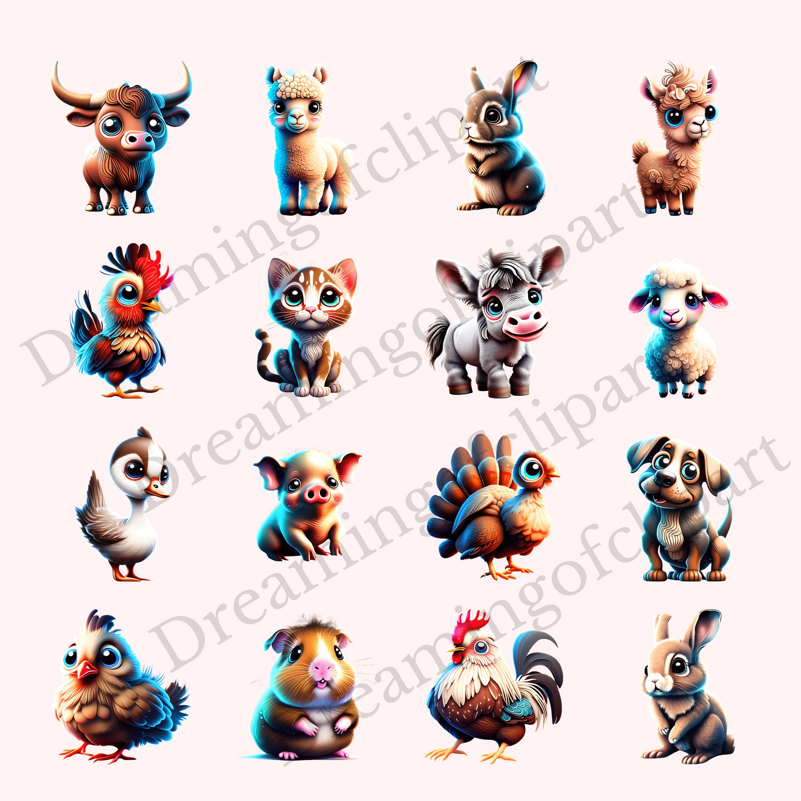 Cute Farm Animals PNG SVG Clip Art| Woodland Baby Shower Nursery PNG ...