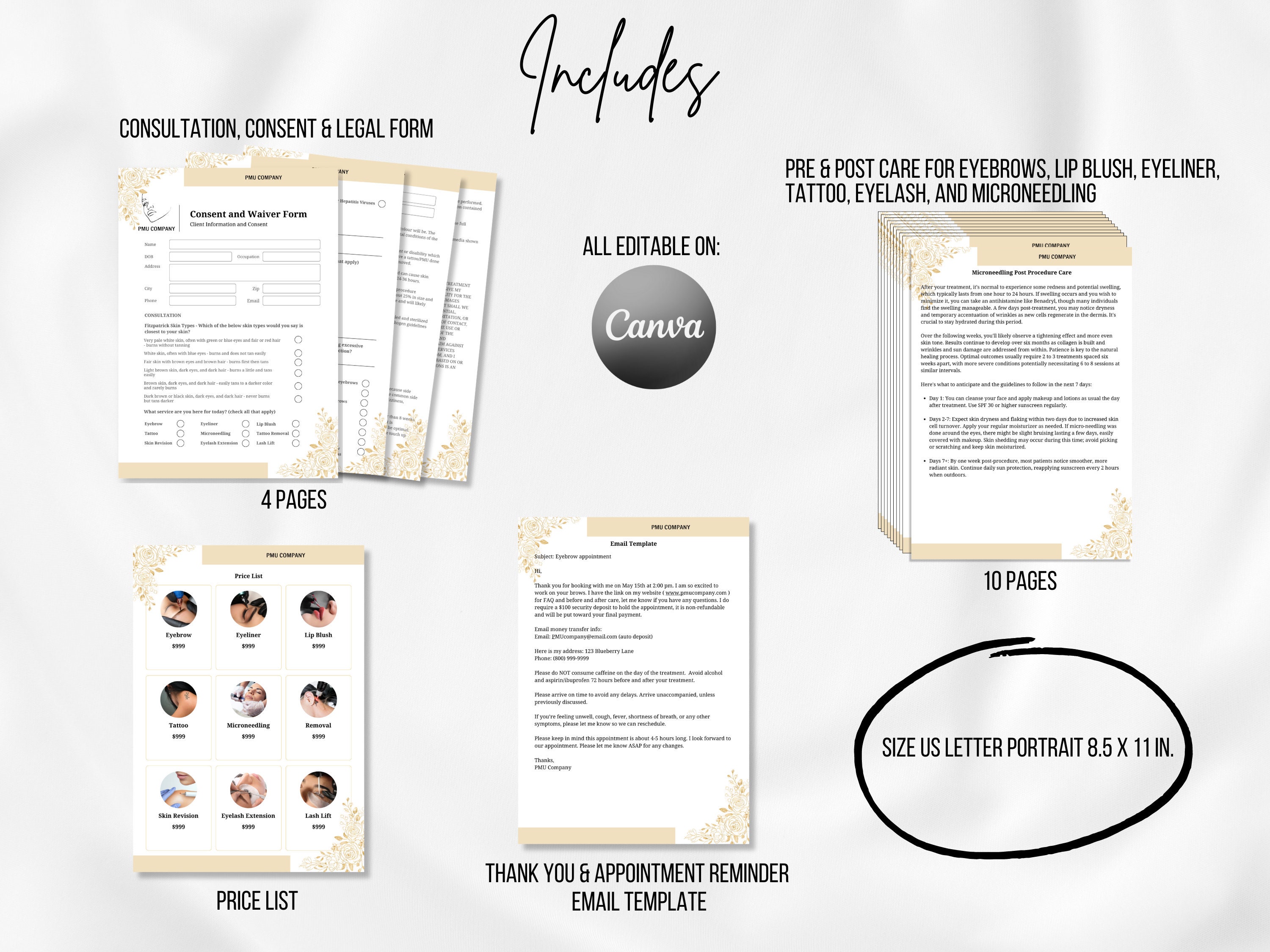 Permanent Makeup Intake Form - Editable Esthetician Template, Printable ...