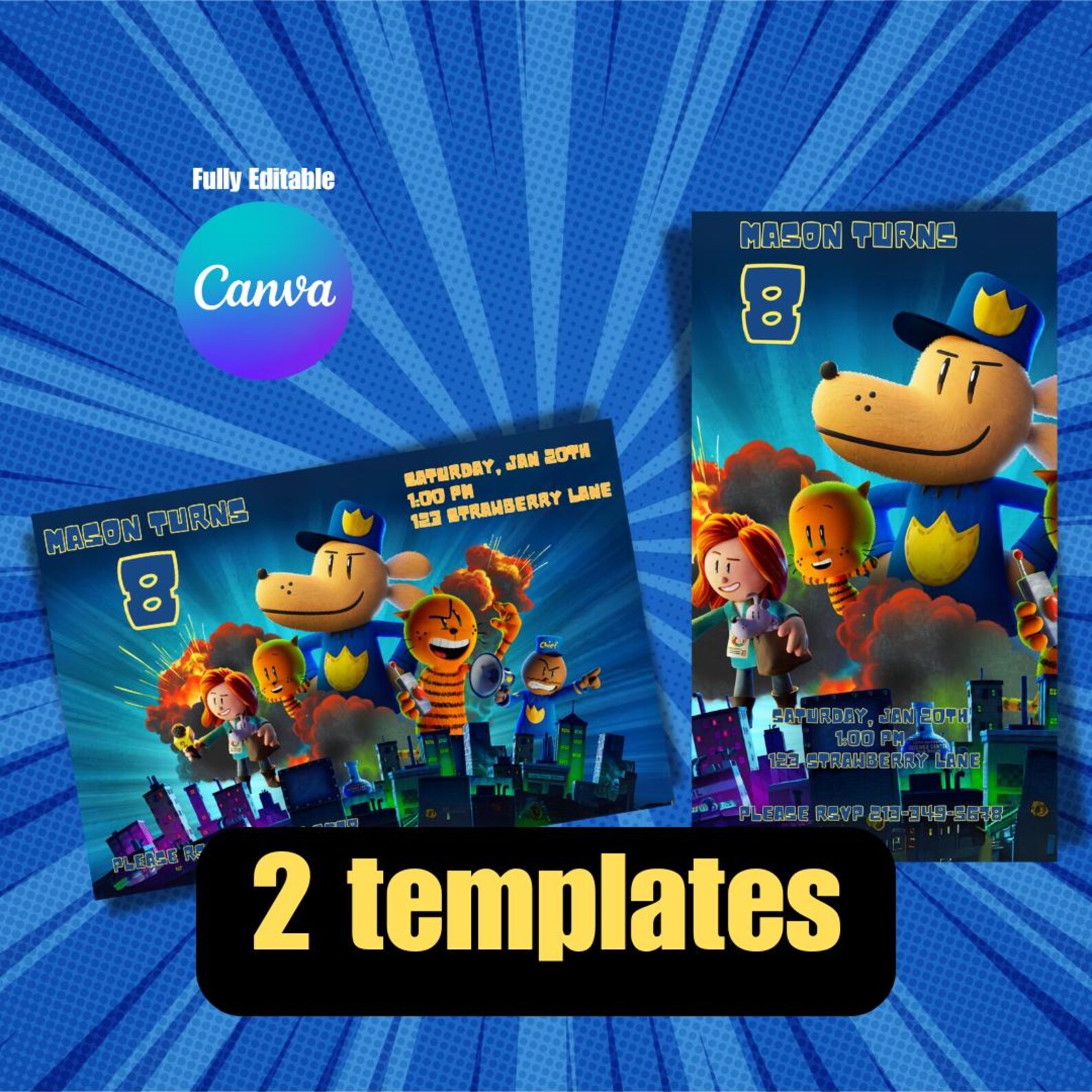 Dog Man Birthday Invite,dogman Birthday Invite,dog Man Invitation,dog ...