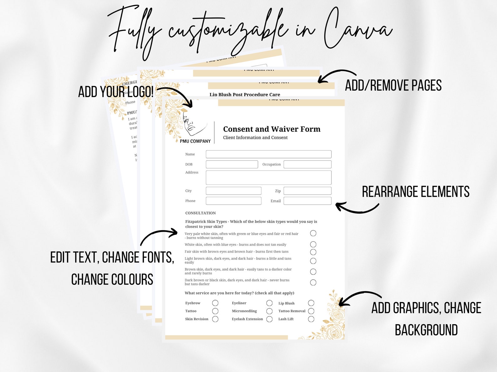 Permanent Makeup Intake Form - Editable Esthetician Template, Printable ...