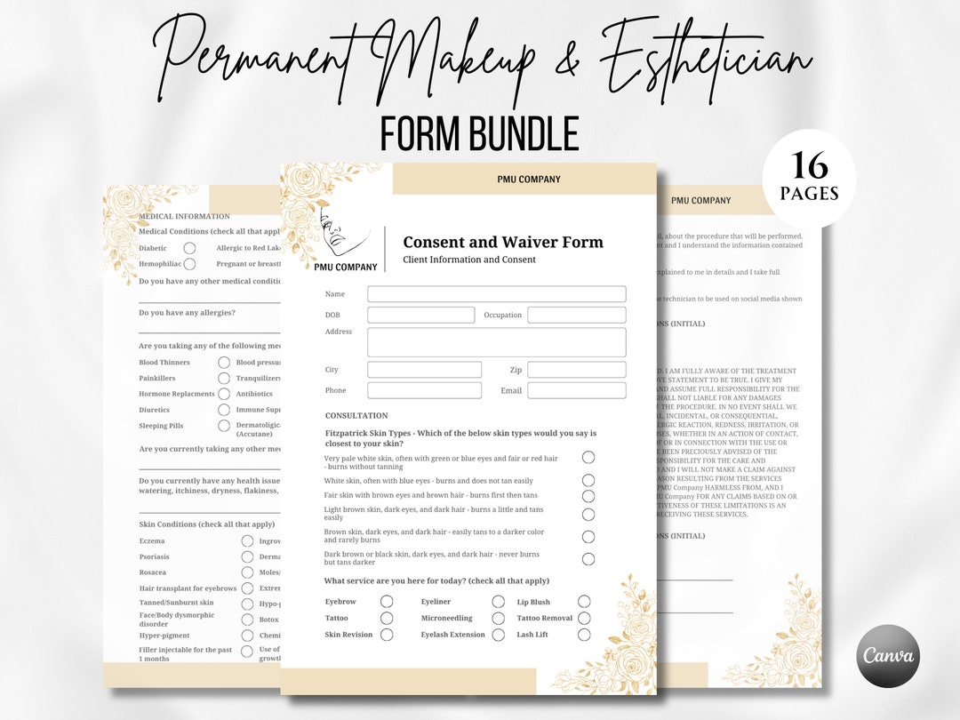 Permanent Makeup Intake Form - Editable Esthetician Template, Printable ...