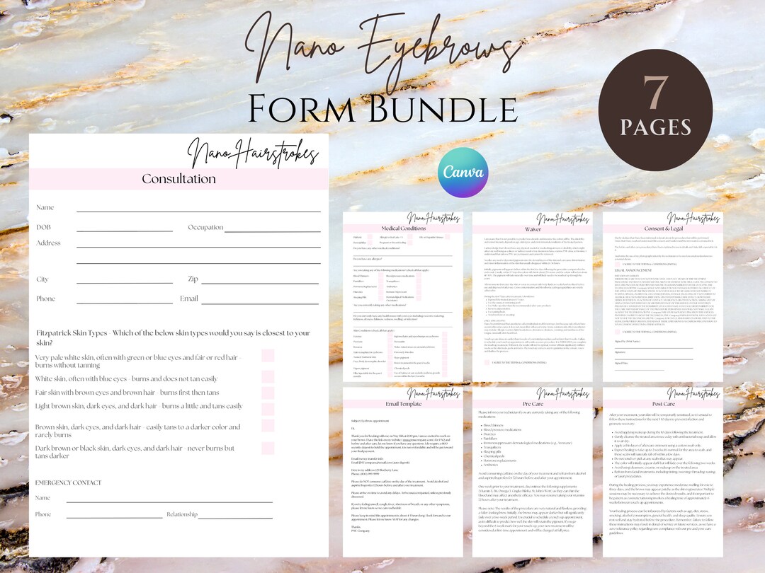 Nano Eyebrows Intake Form - Editable Esthetician Template, Printable ...