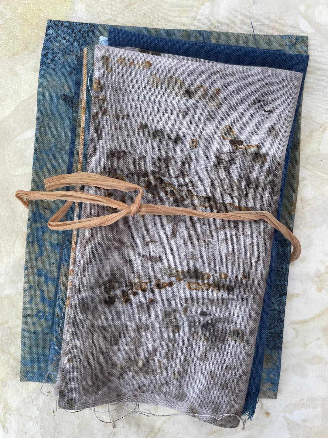 Rust and Indigo Dyed Linen Fabric Pieces - Etsy