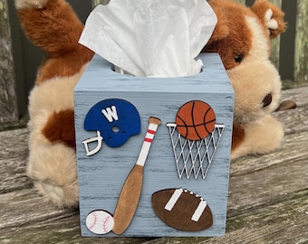 Sports Tissue Box Cover, Boys Nursery Tissue Box, Sports Room, Hand ...