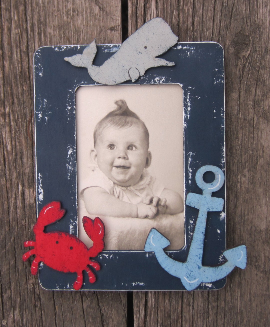 WHALE Kids Picture Frame - Original Hand Painted Wood/vertical ...