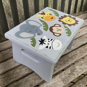 JUNGLE ANIMALS Step Stool/original Hand Painted Wood - Etsy