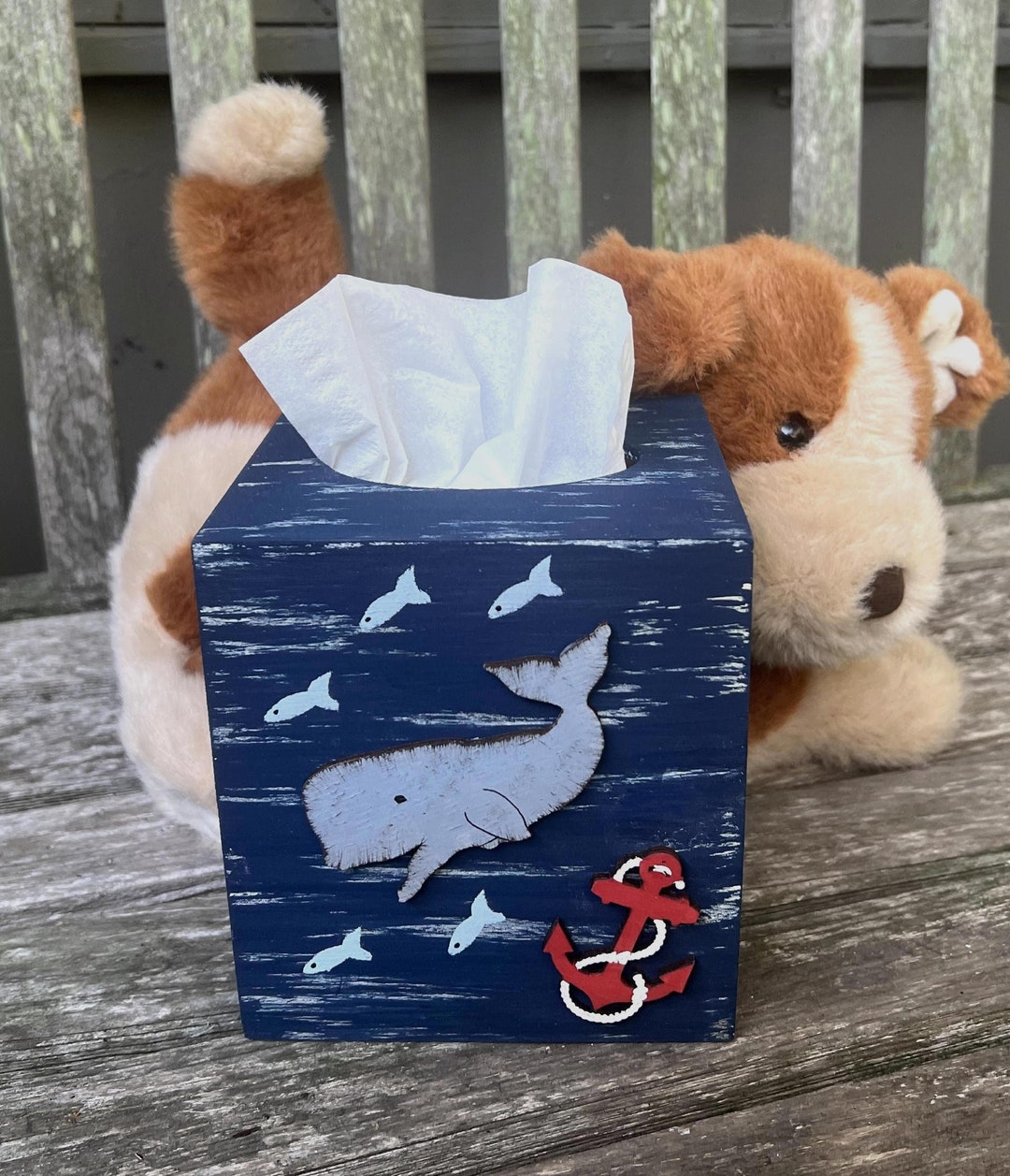 WHALE Kids Tissue Box Cover/hand Painted Wood/kids Bathroom/kids ...