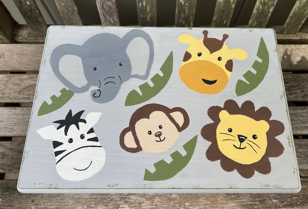 JUNGLE ANIMALS Step Stool/original Hand Painted Wood - Etsy
